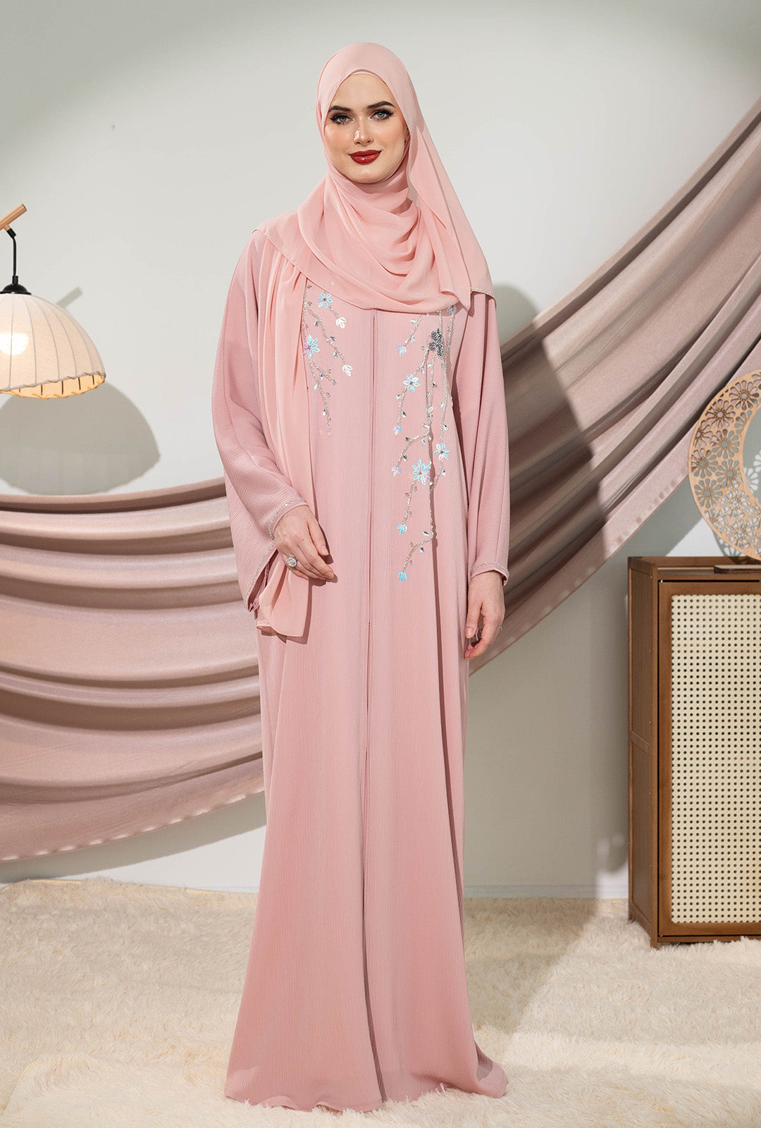 KAAMIL ABAYA BABY PINK – Munawwareen